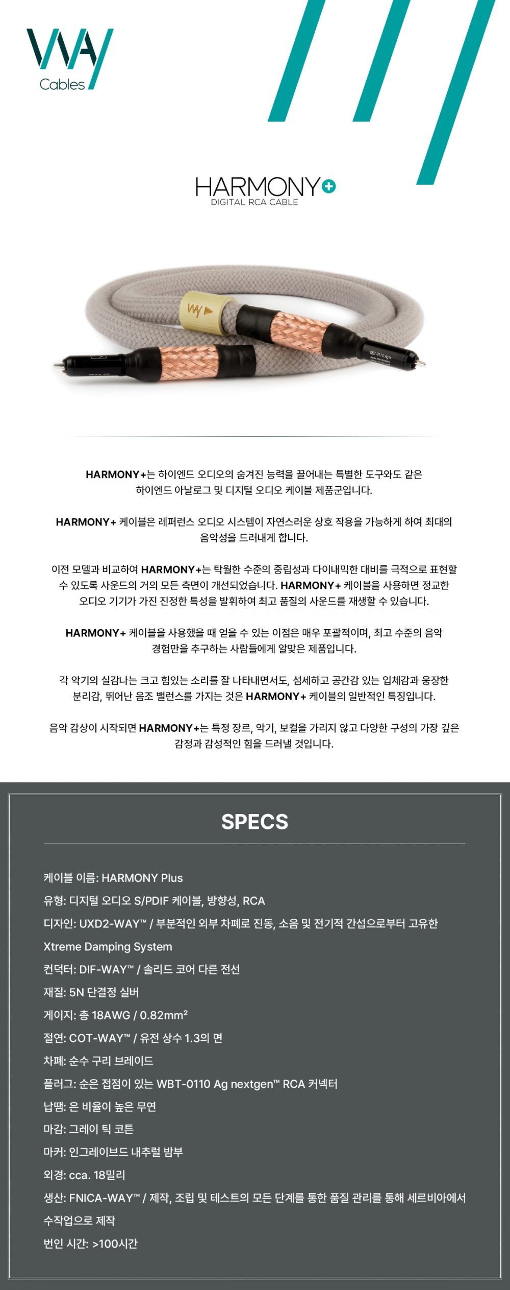 Way Cables(웨이케이블) HARMONY Plus 75옴 동축 RCA 인터커넥터 – AV 플라자